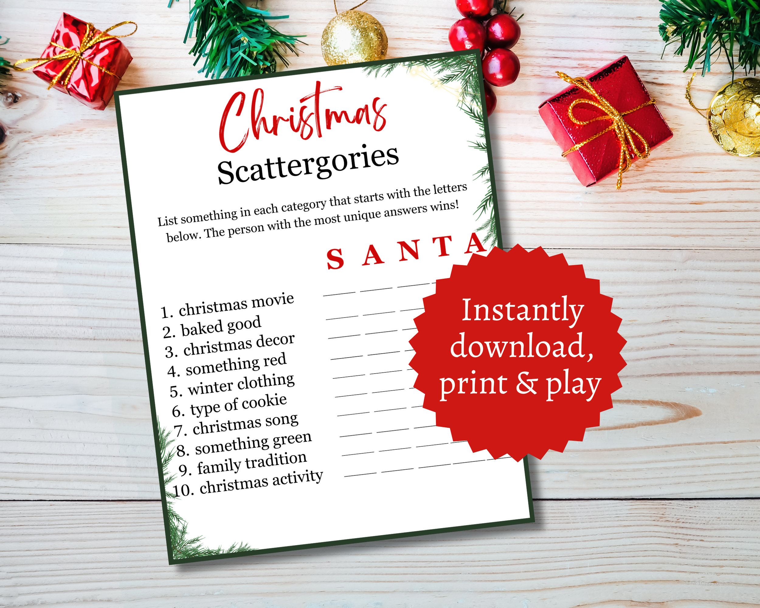 Christmas Scattergories, Printable Holiday Party Game for Kids, Teens ...
