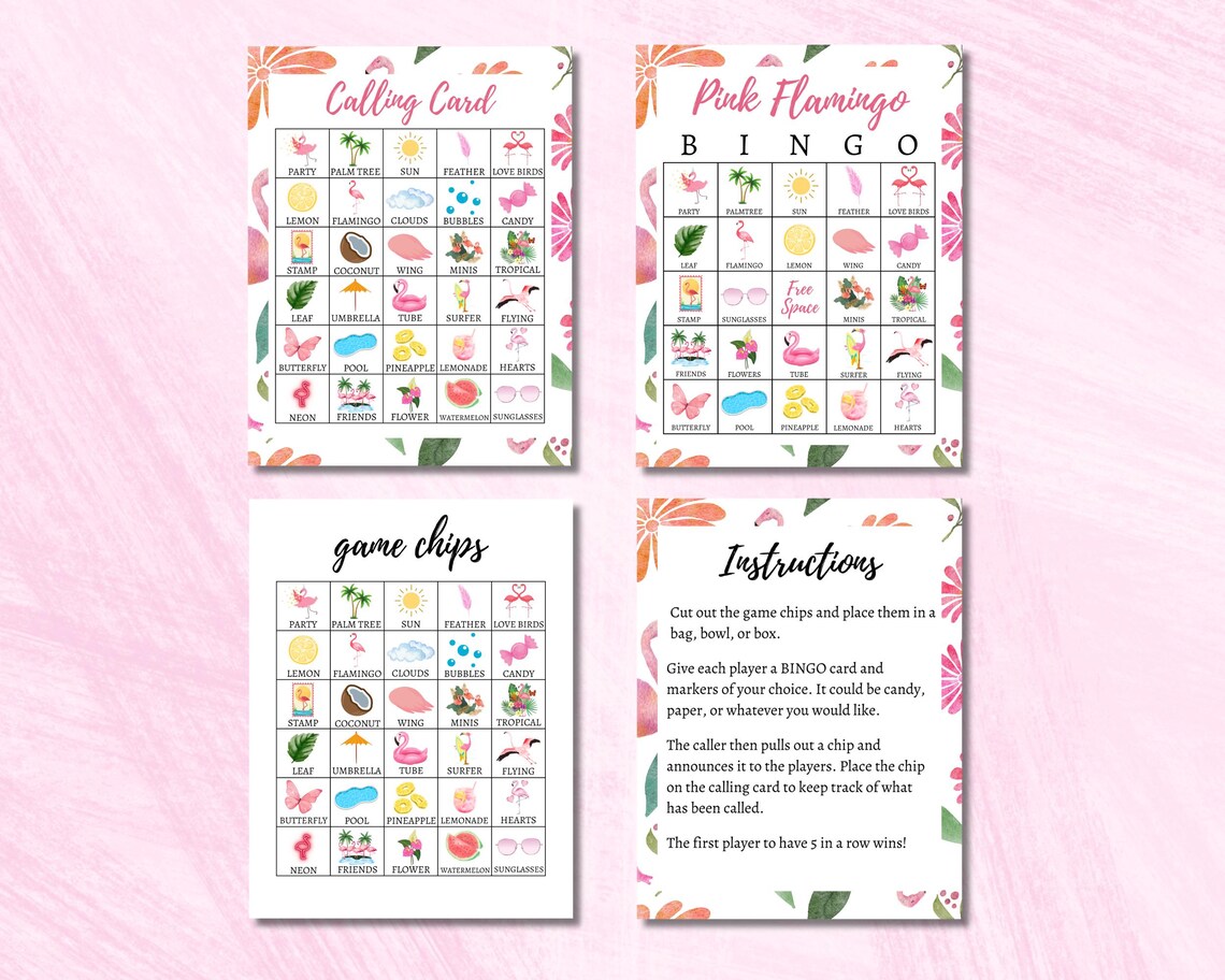 Pink Flamingo Bingo Game, Printable Summer Luau Activity for Kids ...