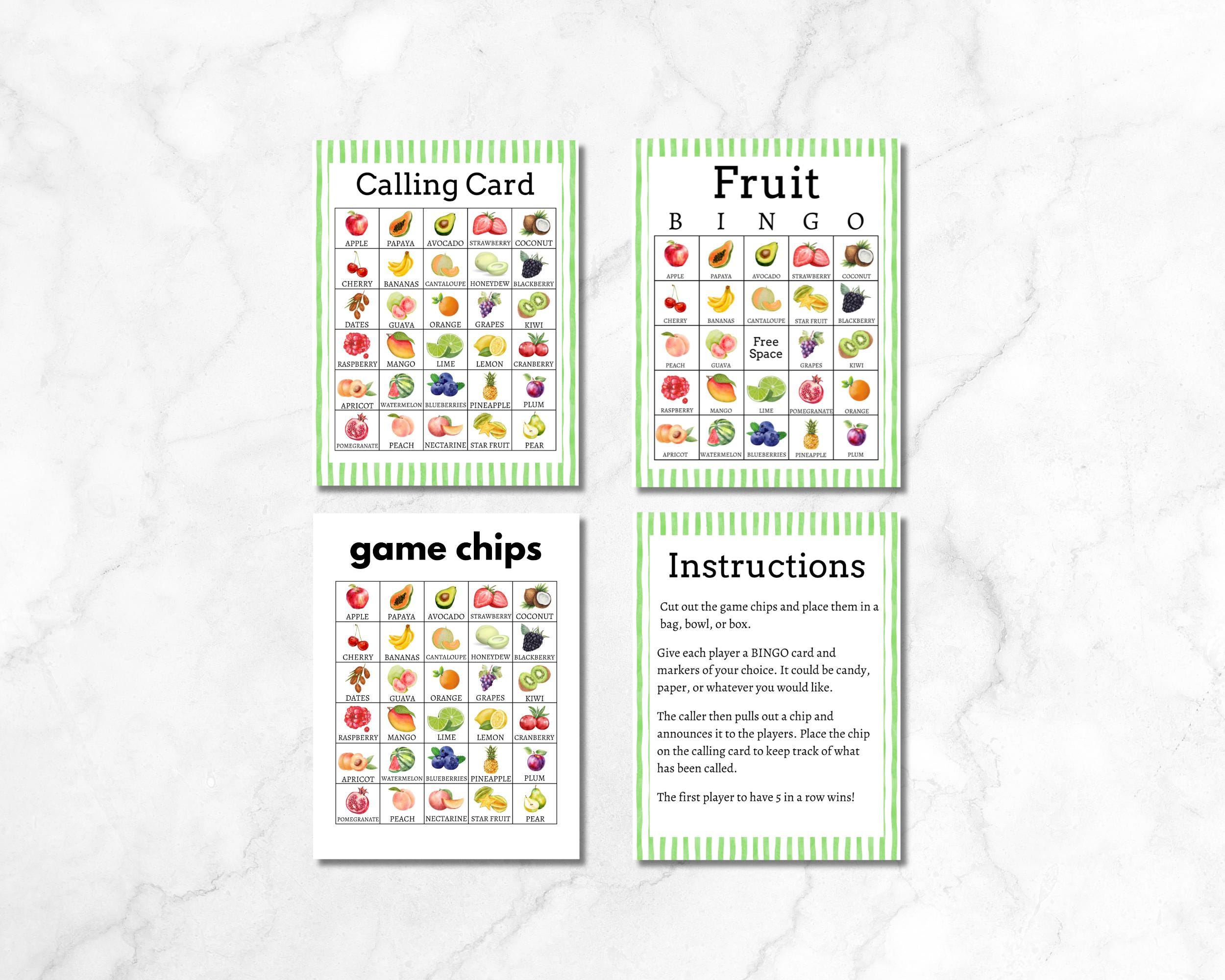 Fruit Bingo Cards, Printable Fruit Learning Activity for Kids, Fruit ...