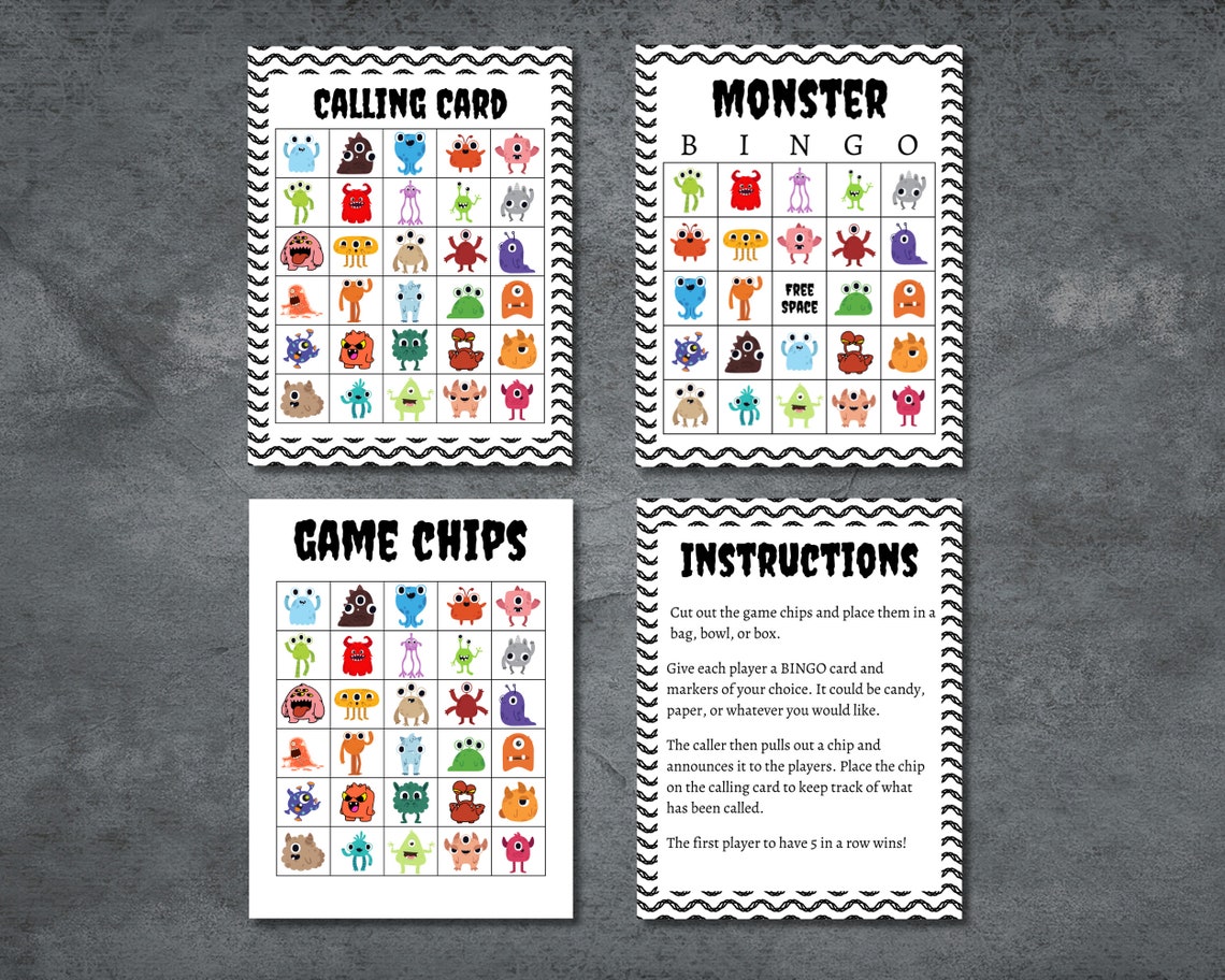 Monster Bingo Cards, Printable Halloween Activity for Kids, October ...
