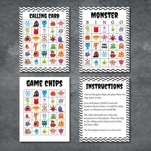 Monster Bingo Cards, Printable Halloween Activity for Kids, October ...