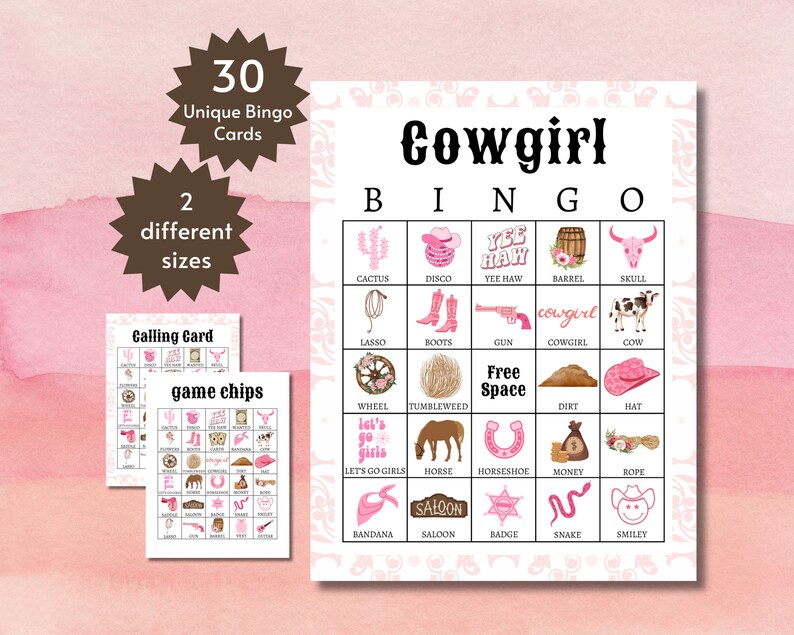 Cowgirl Bingo Cards, Pink Wild West Party Game, Printable Cowgirl ...