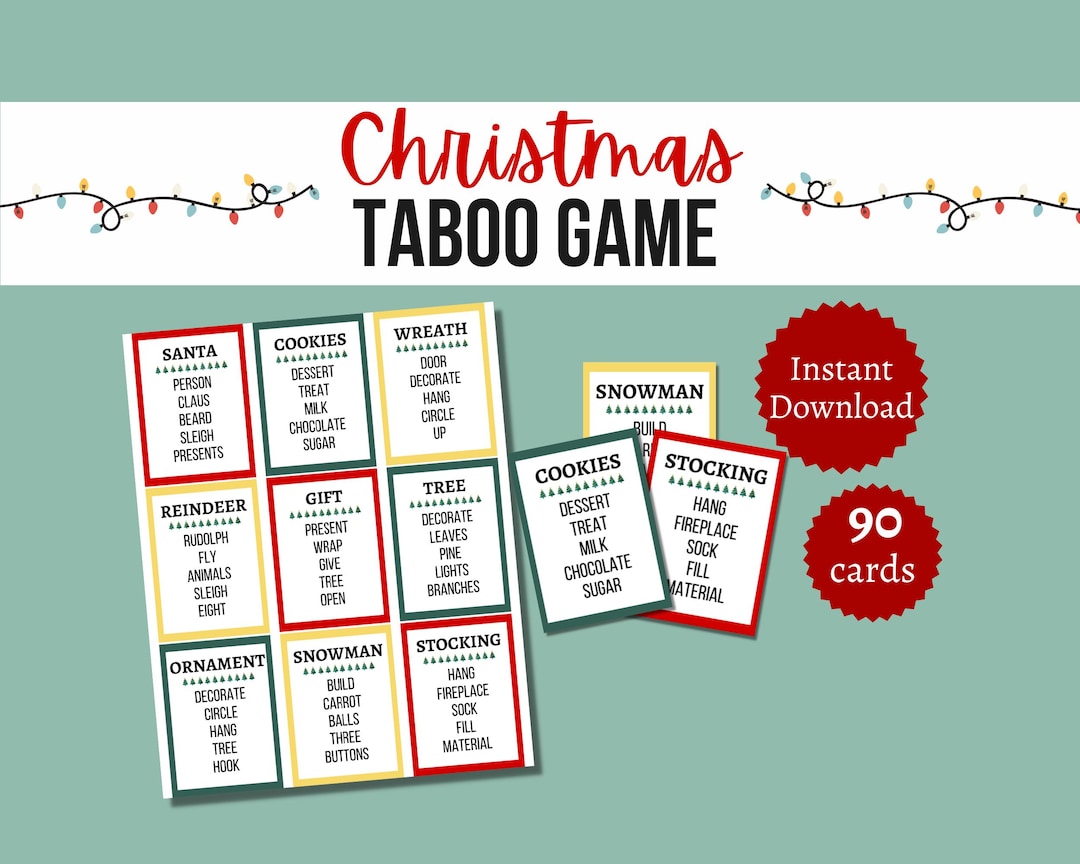Christmas Taboo Party Game, Printable Holiday Card Game for Kids, Teens ...