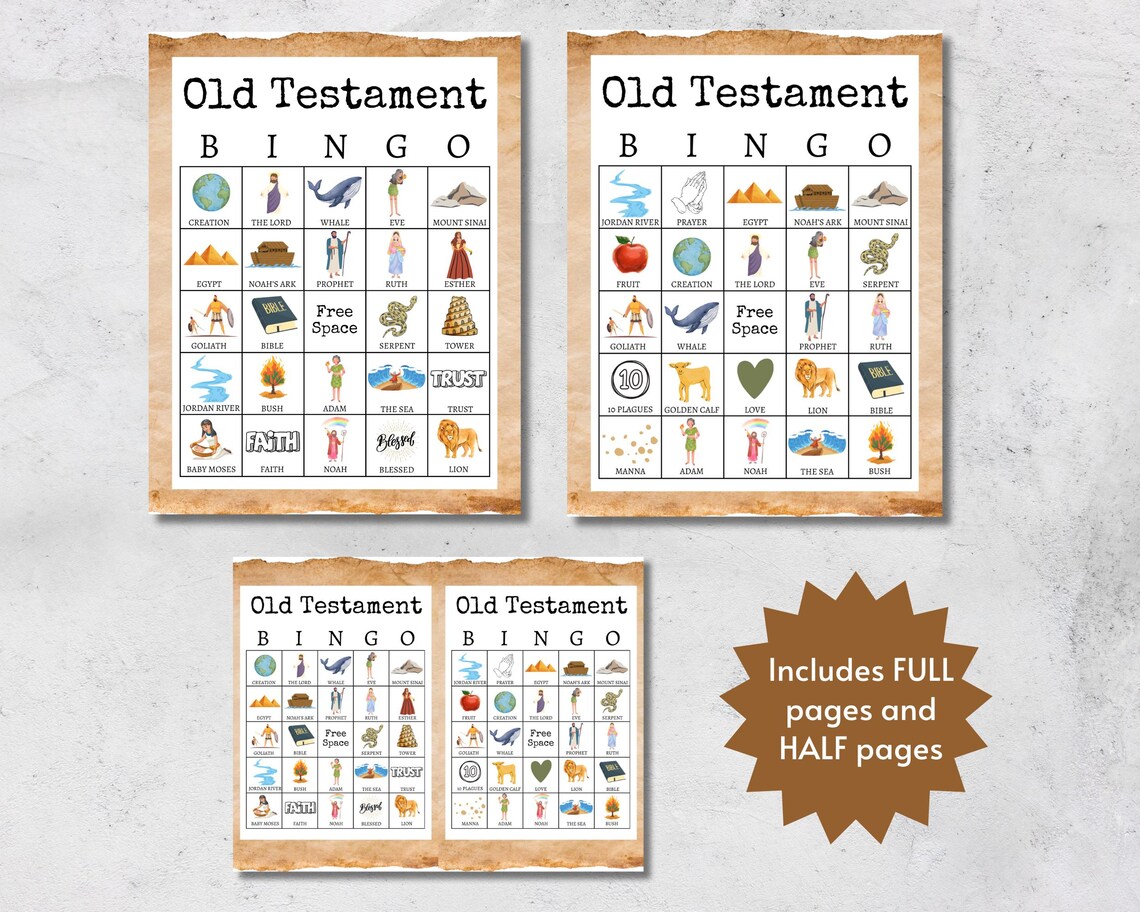 Old Testament Bingo Cards, Printable Bible Party Game for Kids, Teens ...
