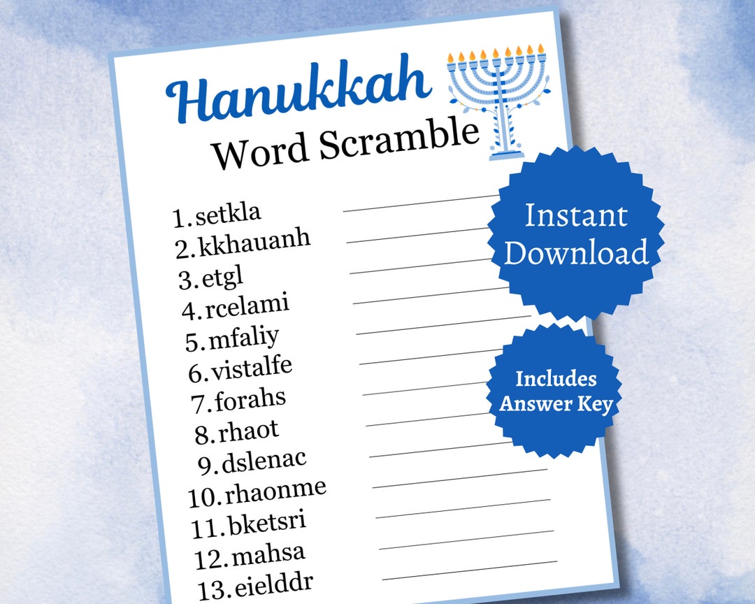 Hanukkah Word Scramble Game, Printable Hanukkah Party Game for Kids ...