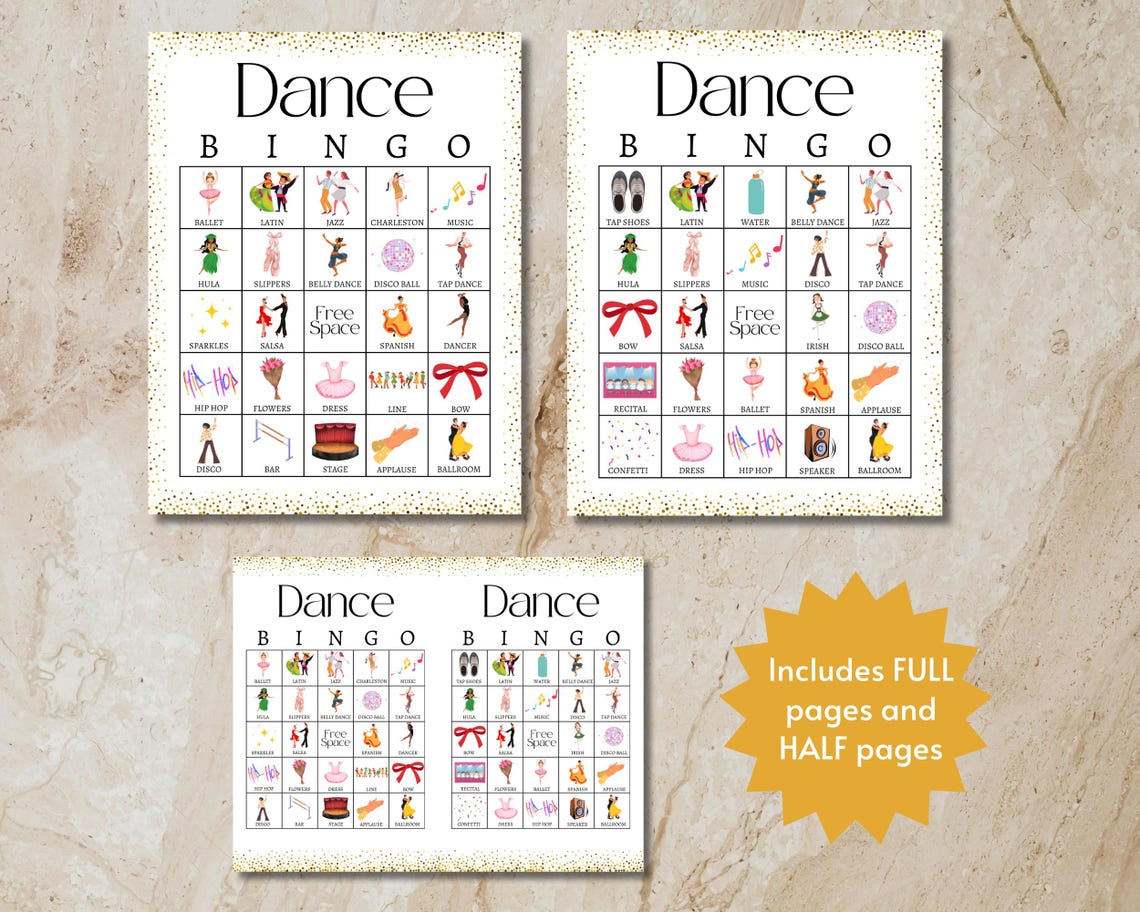 Dance Bingo Cards, Printable Dancer Party Game for Kids, Teens, and ...