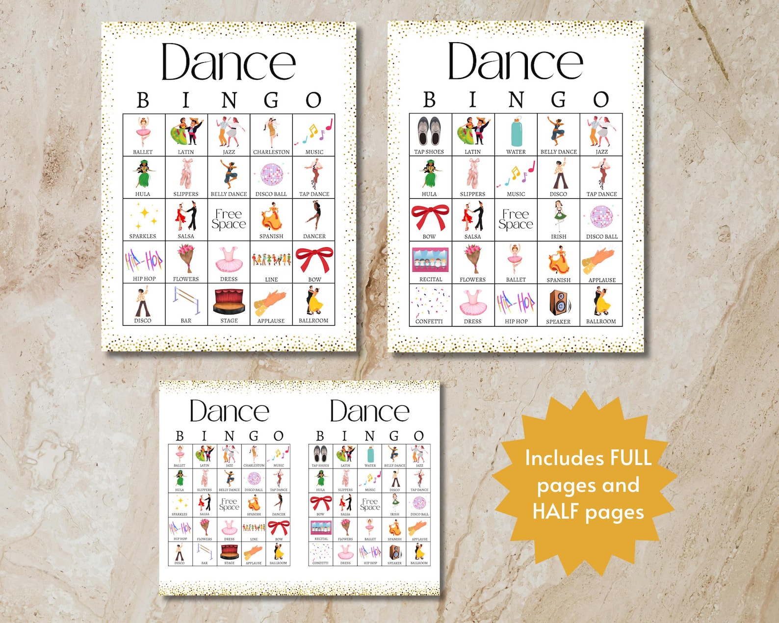 Dance Bingo Cards, Printable Dancer Party Game for Kids, Teens, and ...