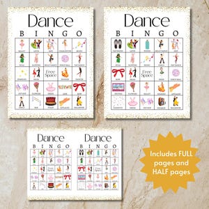 Dance Bingo Cards, Printable Dancer Party Game for Kids, Teens, and ...