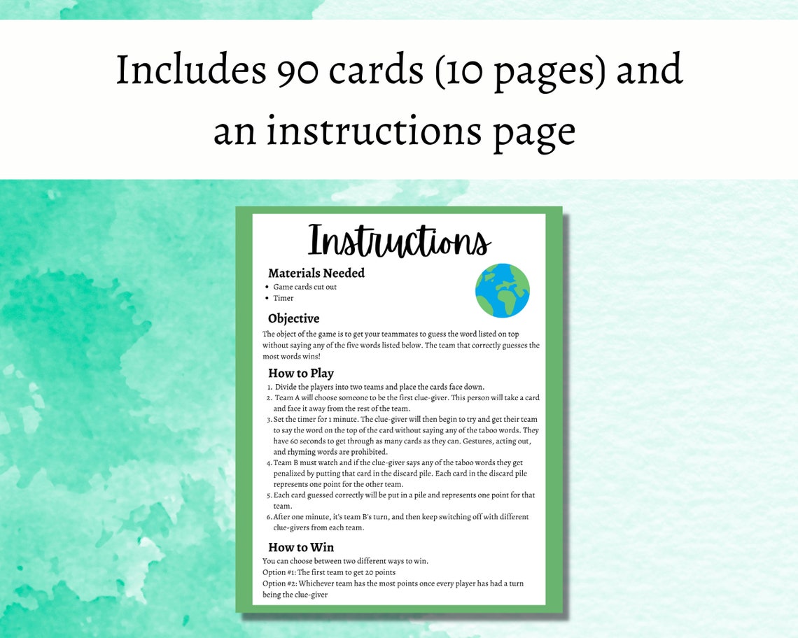 Earth Day Taboo Card Game, Printable Earth Day Party Game, Spring ...