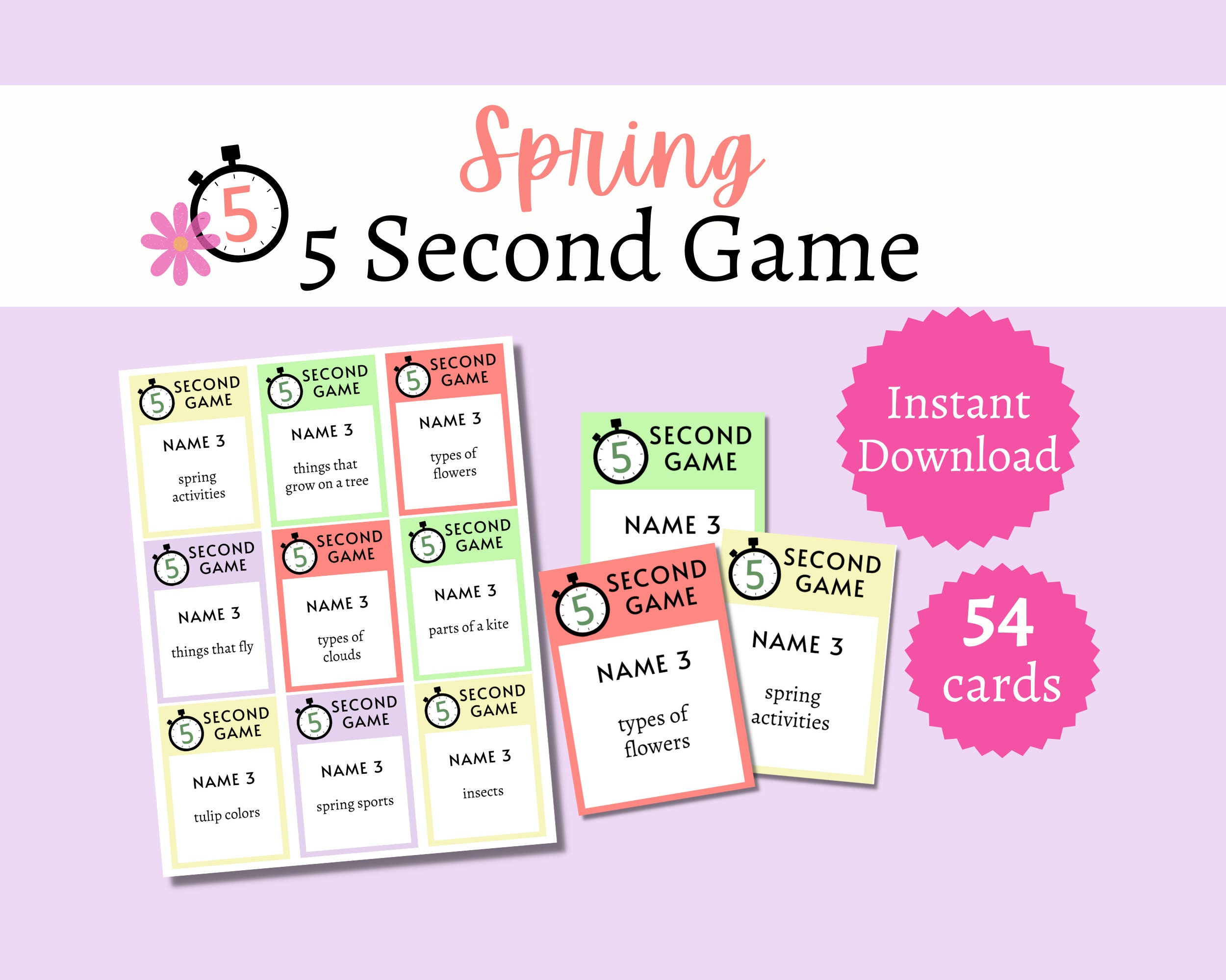 Spring 5 Seconds Game, Printable Springtime Party Game for Kids, Teens ...