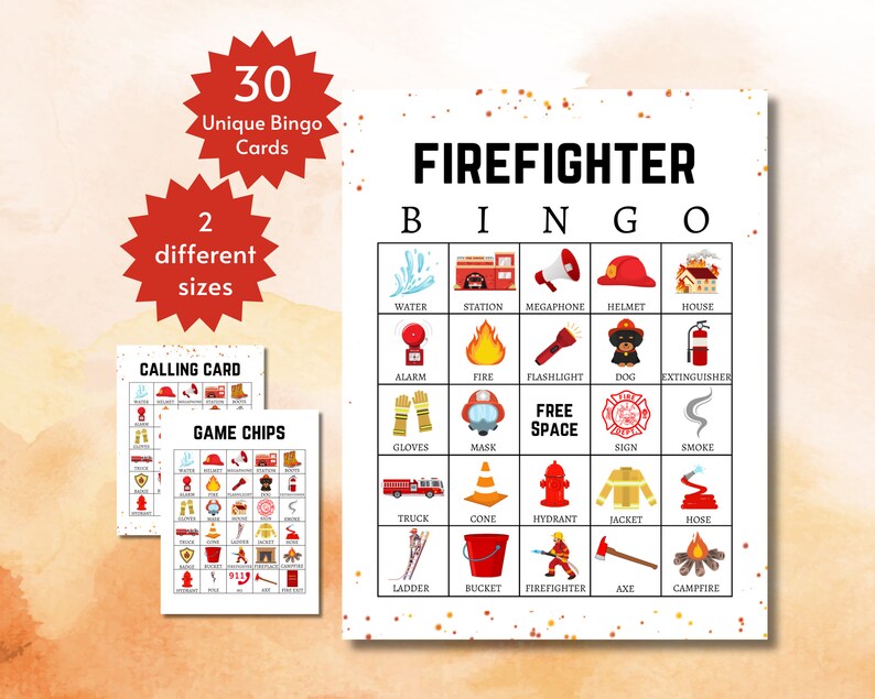 Firefighter Bingo Cards, Printable Fireman Party Game for Kids - Etsy