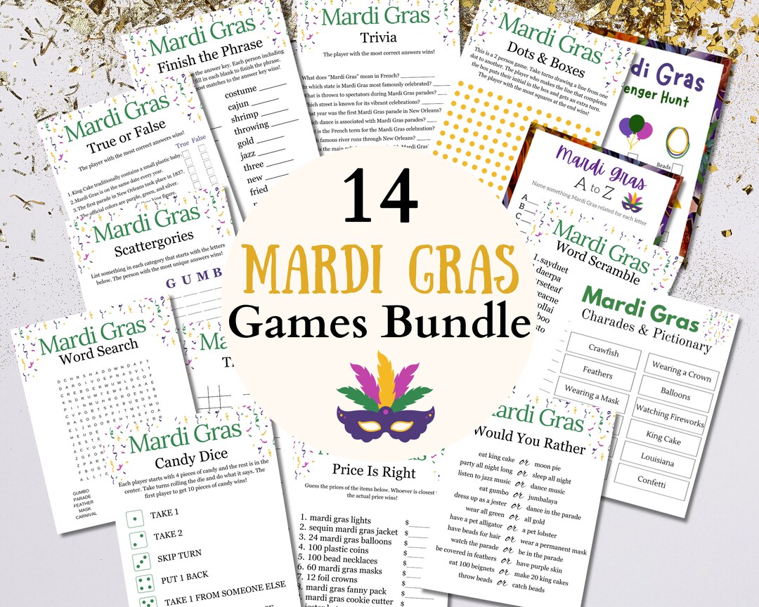 Mardi Gras Games Bundle for Kids and Adults, Printable Mardi Gras ...