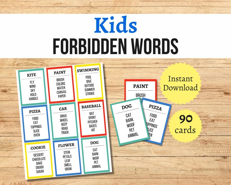 Kids Forbidden Words Game, Printable Family Card Game, Simple and Fun ...