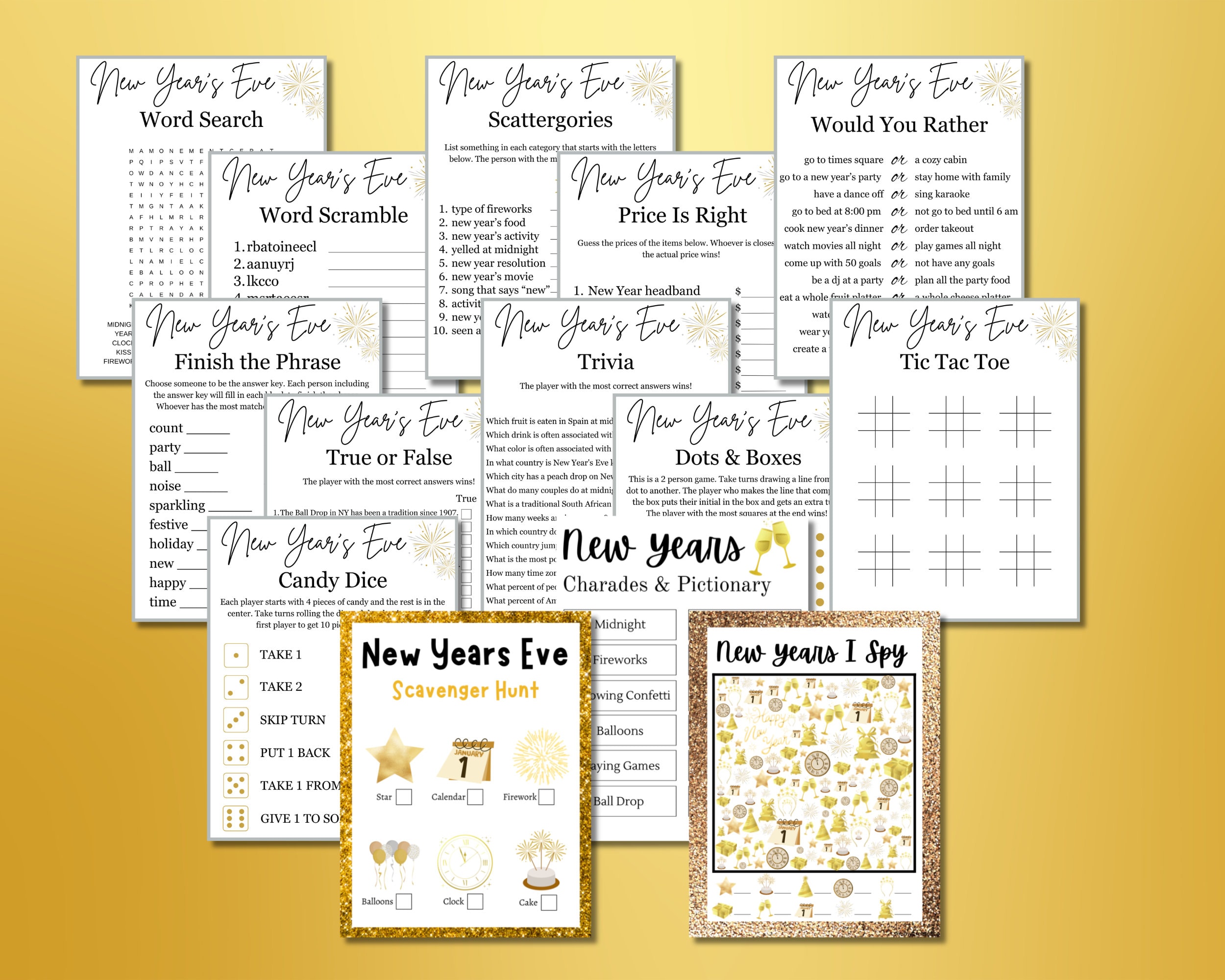 New Year's Eve Games Printable, New Year's Party Games, New Year's Eve ...