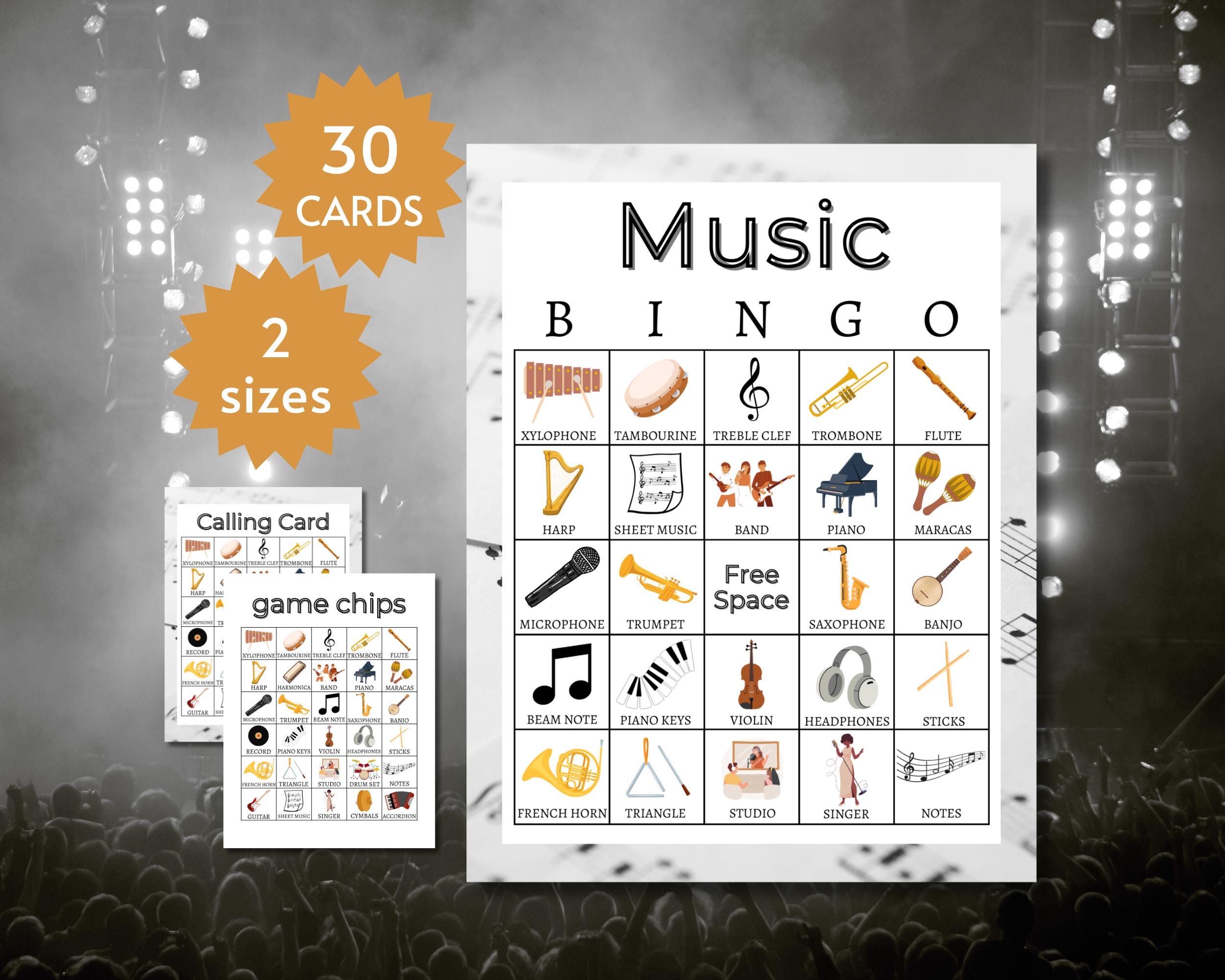 Music Bingo Cards, Instrument Learning Game, Printable Musical Party ...