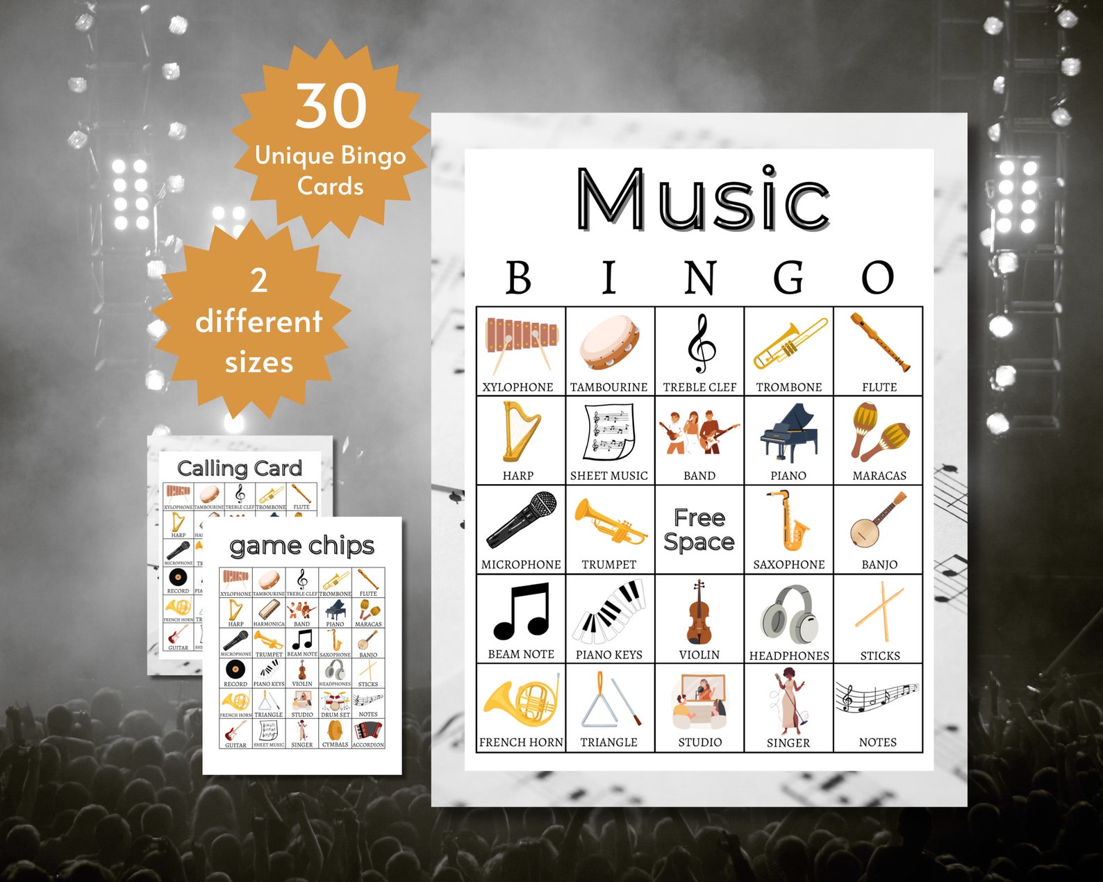 Music Bingo Cards, Instrument Learning Game, Printable Musical Party ...