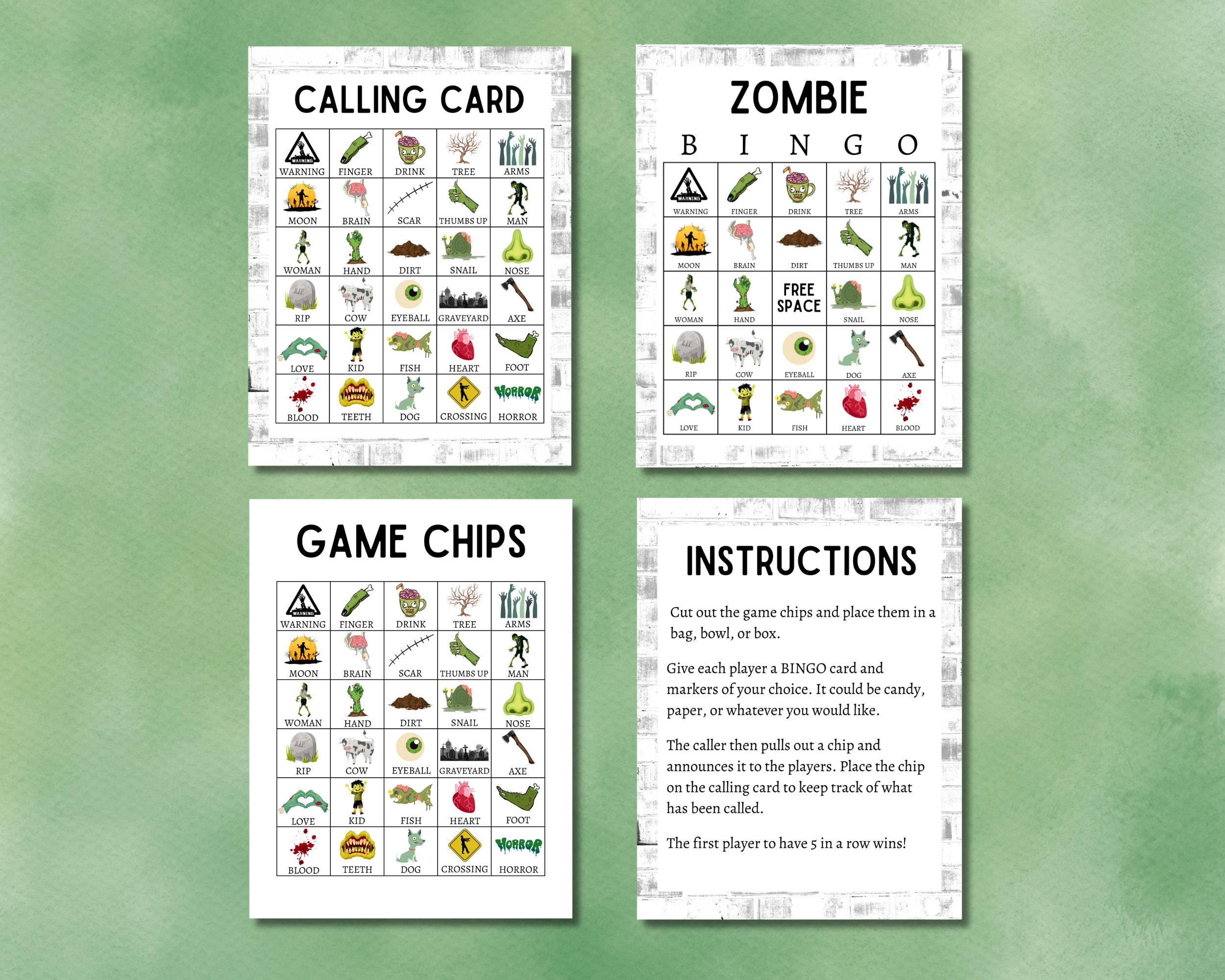 Zombie Bingo Cards, Printable Halloween Party Game, Spooky Activity for ...