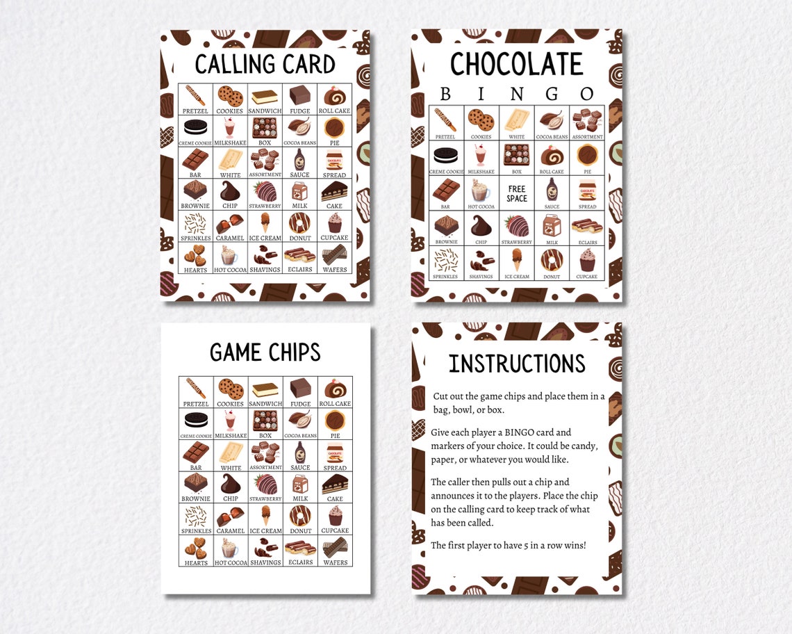 Chocolate Bingo Cards, Printable Chocolate Party Game for Kids and ...