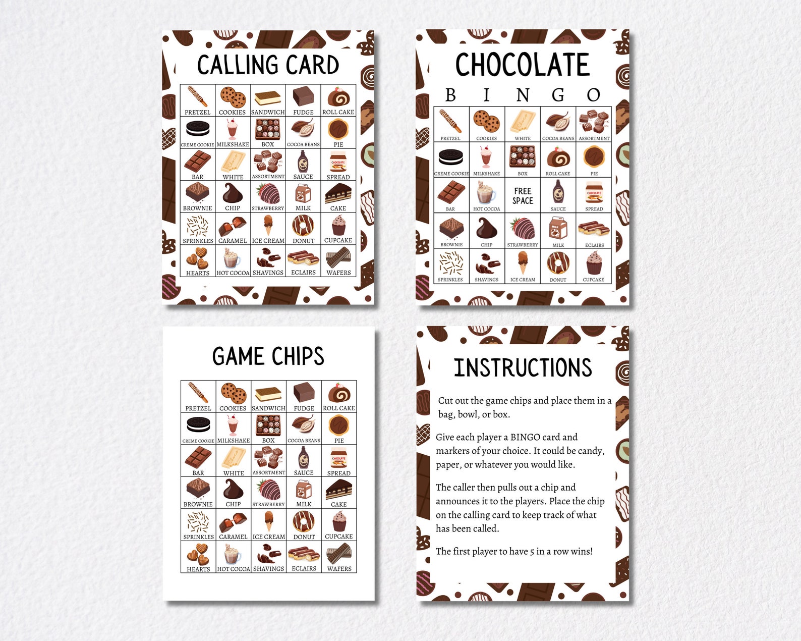 Chocolate Bingo Cards, Printable Chocolate Party Game for Kids and ...