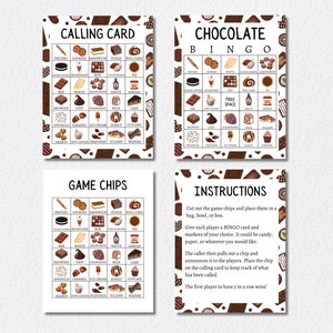 Chocolate Bingo Cards, Printable Chocolate Party Game for Kids and ...