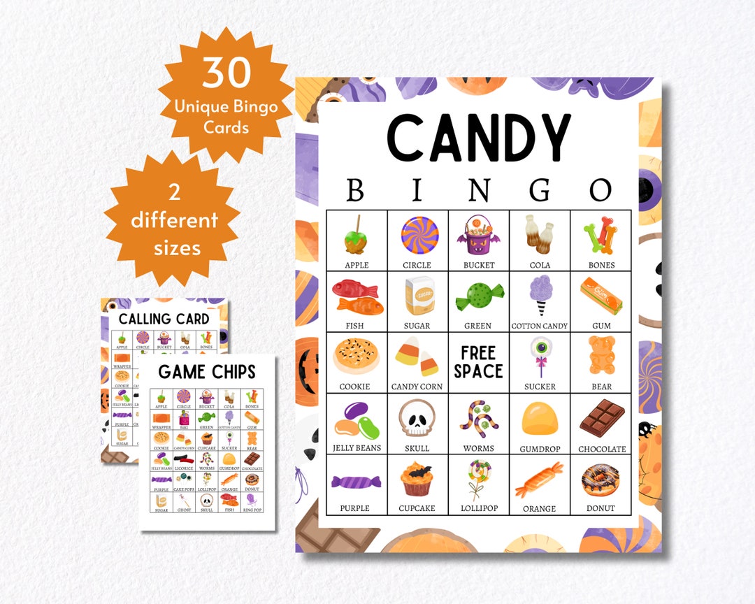 Halloween Candy Bingo Cards, Printable Halloween Party Game for Kids ...
