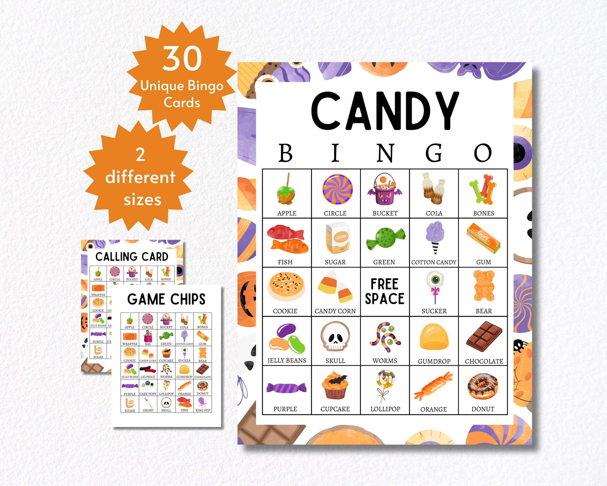 Halloween Candy Bingo Cards, Printable Halloween Party Game for Kids ...