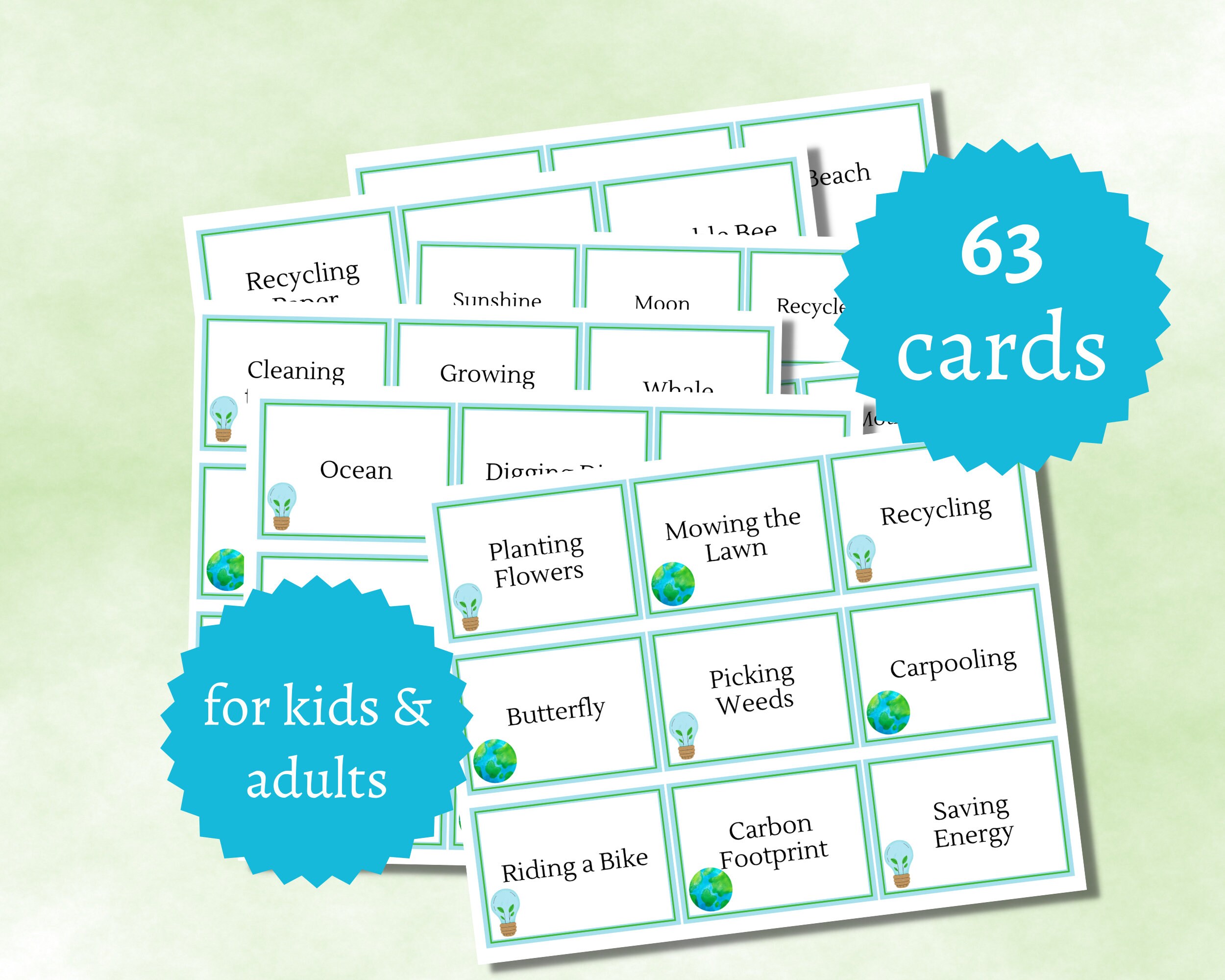 Earth Day Charades and Pictionary Cards, Printable Earth Day Party ...