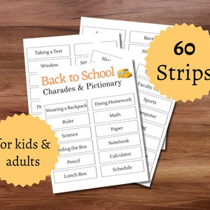 Back to School Charades, Printable Classroom Pictionary Cards, School ...