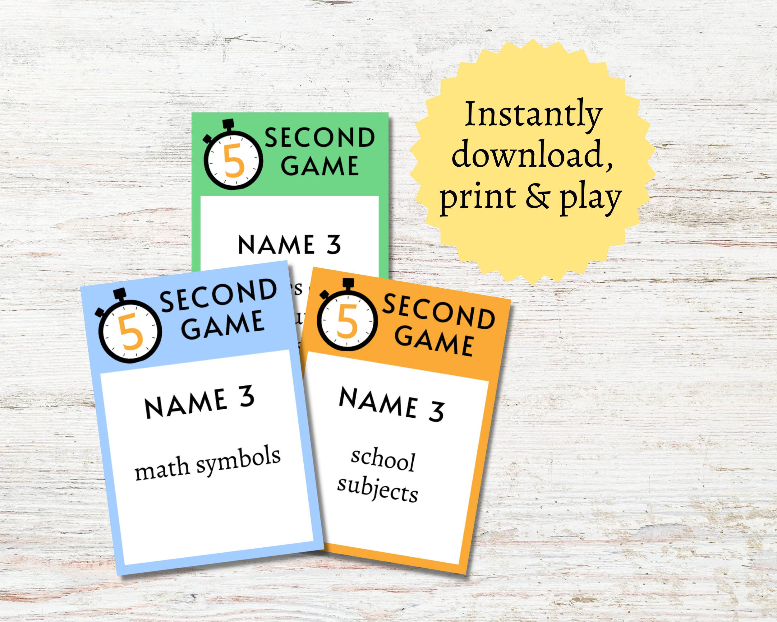Back to School 5 Second Game, Printable Classroom Activity for Kids ...