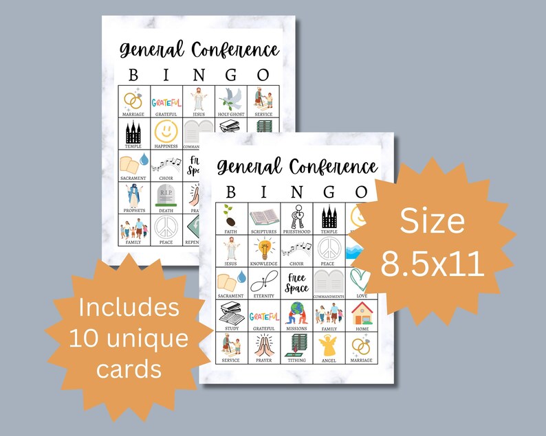 General Conference Bingo Cards, Printable LDS Church Games for Kids ...