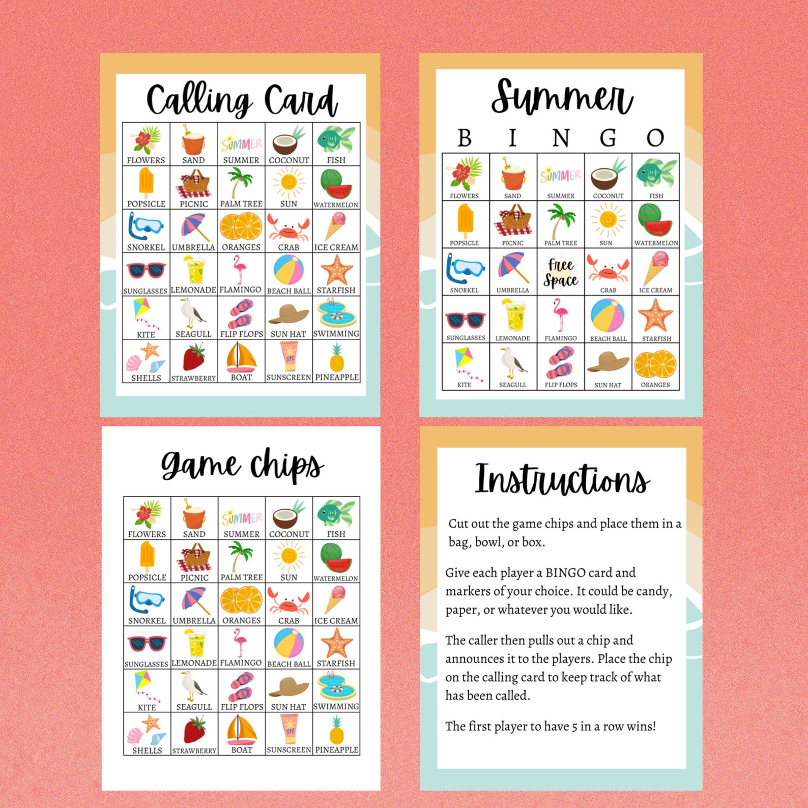 Summer Bingo Summer Bingo Cards Summertime Bingo Printable - Etsy