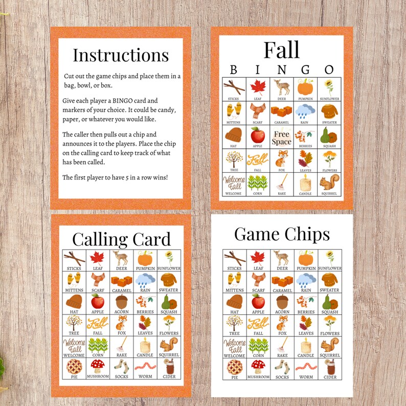 Fall Bingo Cards, Printable Autumn Party Game for Kids, Teens, and ...