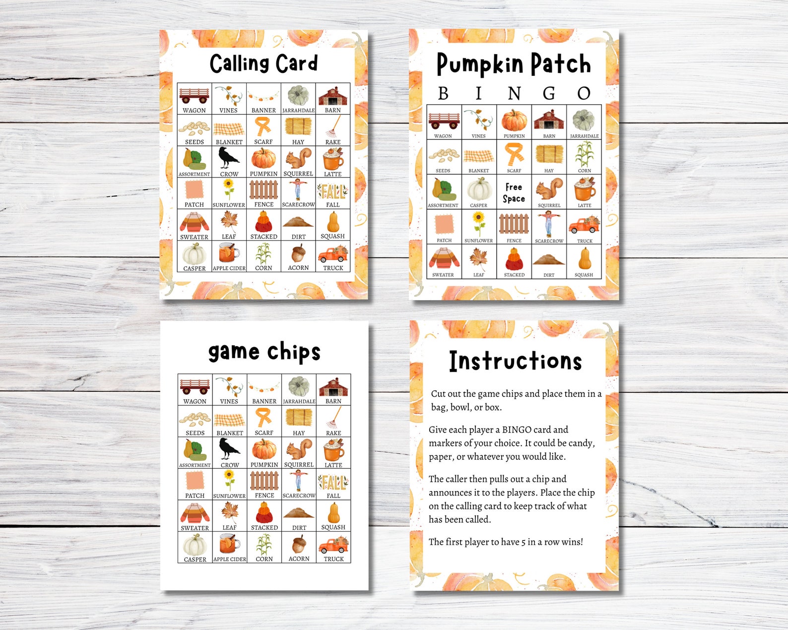 Pumpkin Patch Bingo Cards, Printable Fall Party Game for Kids, Teens ...