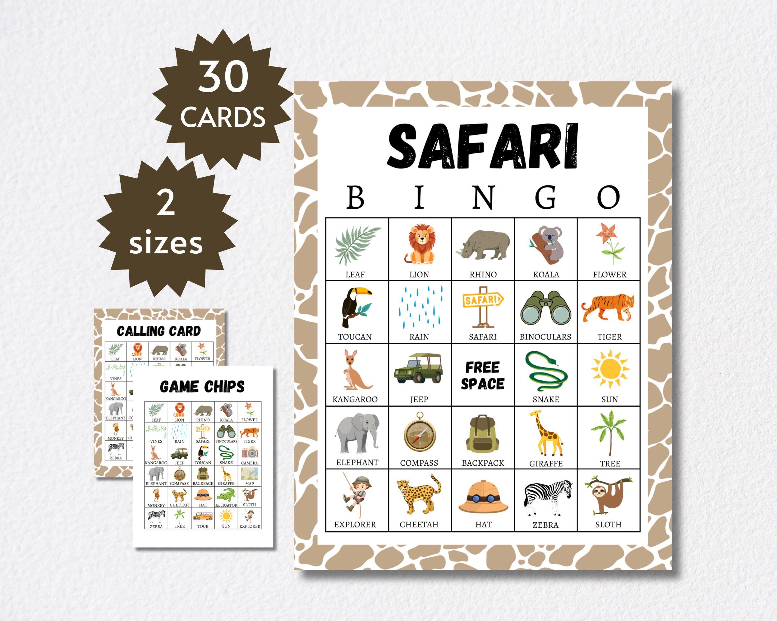 Safari Bingo Cards, Printable Animals Party Game for Kids, Zoo Activity ...