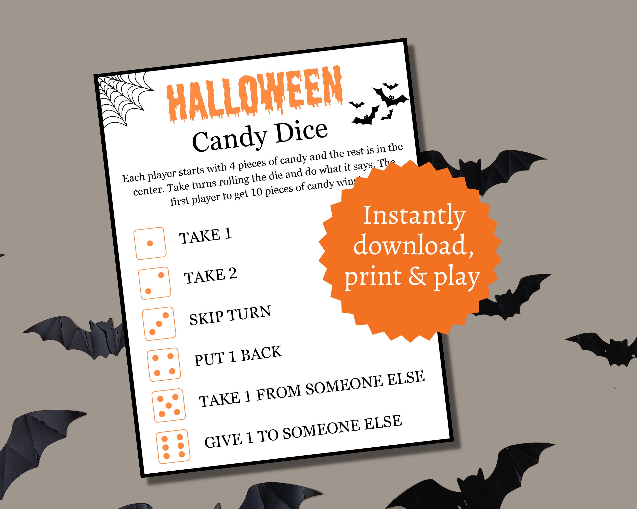 Halloween Candy Dice Game, Printable Halloween Games, Halloween Party ...