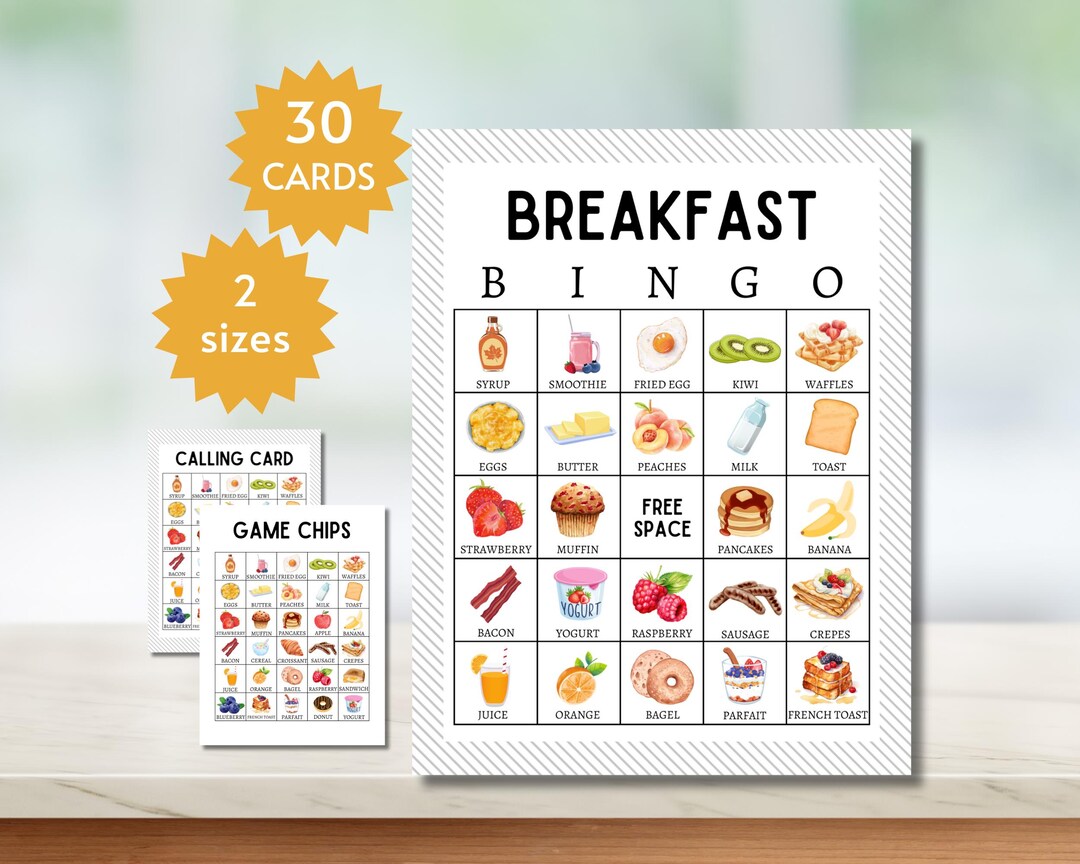 Breakfast Bingo Cards, Printable Brunch Party Game, Includes Full and ...