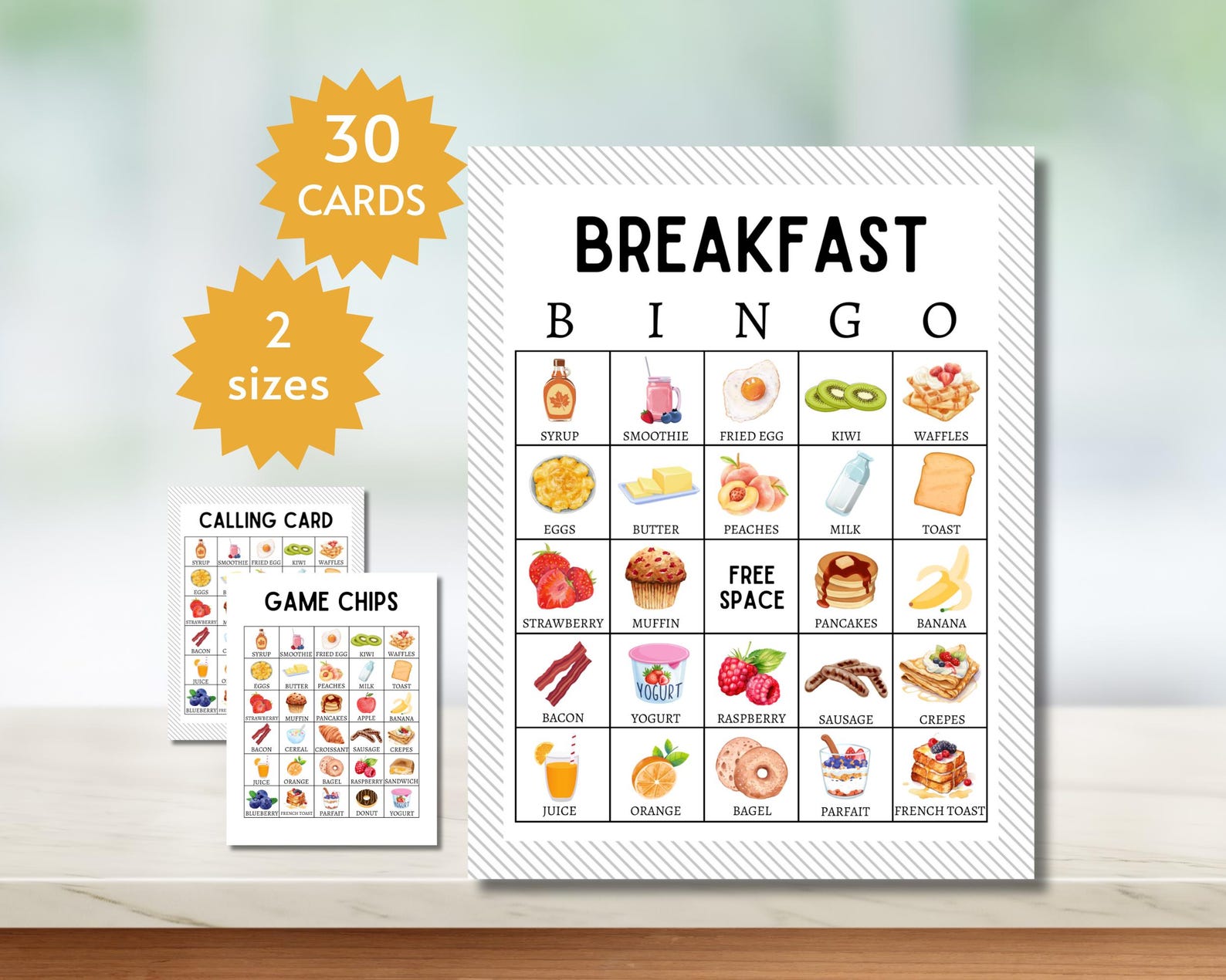 Breakfast Bingo Cards, Printable Brunch Party Game, Includes Full and ...