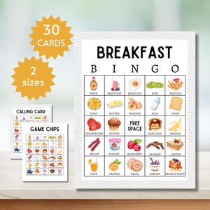 Breakfast Bingo Cards, Printable Brunch Party Game, Includes Full and ...