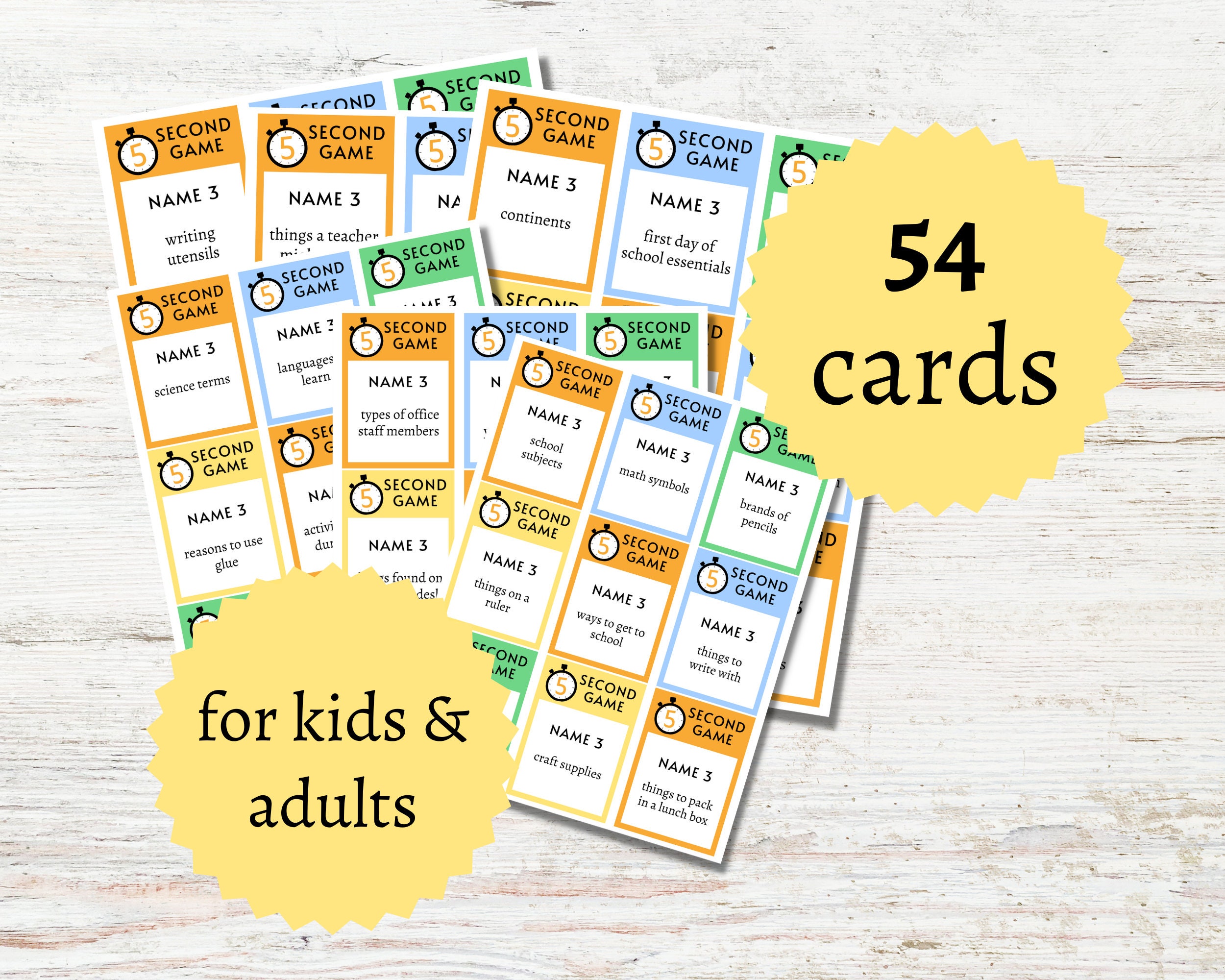 Back to School 5 Second Game, Printable Classroom Activity for Kids ...