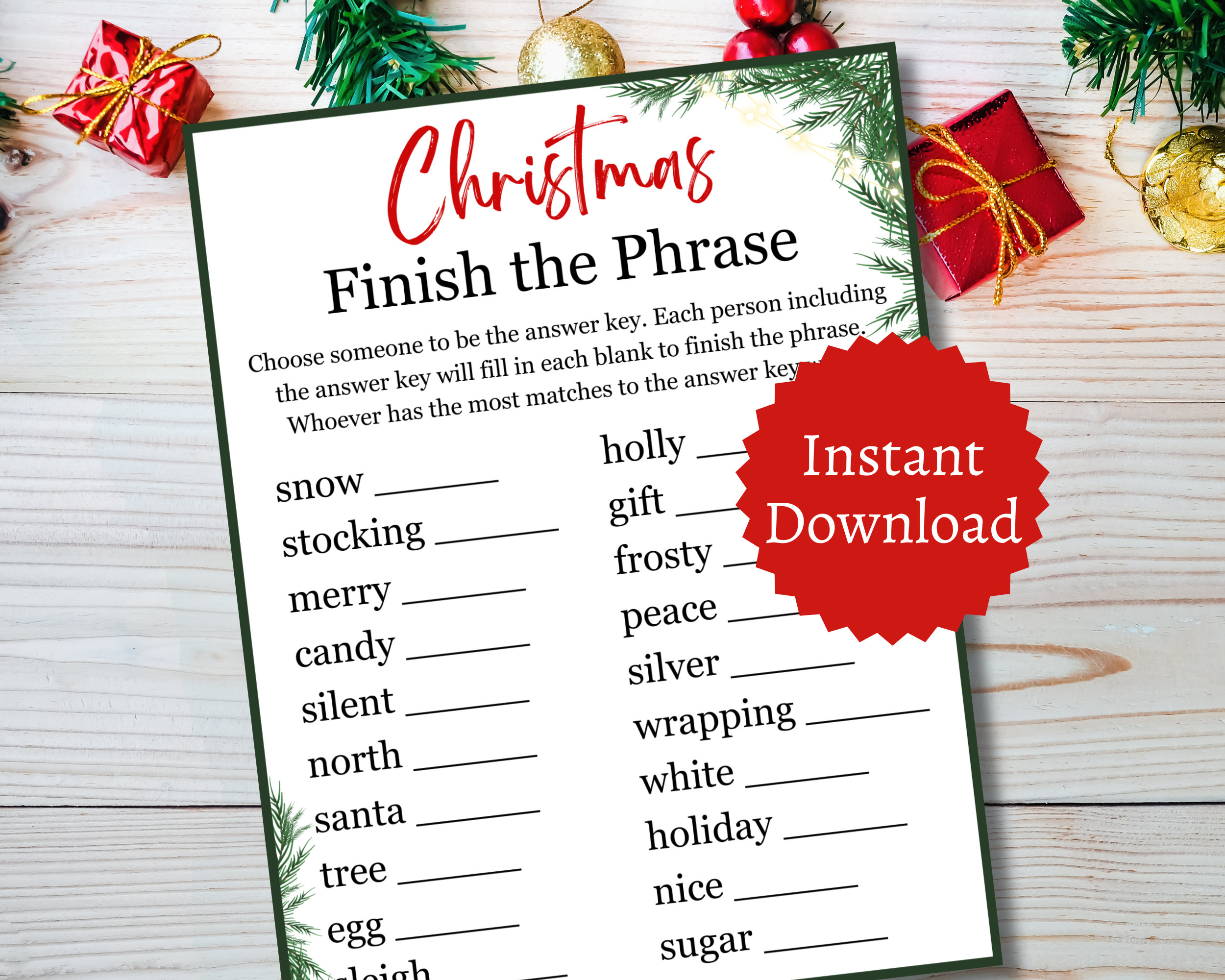 Christmas Finish the Phrase Game, Printable Holiday Party Game for Kids ...