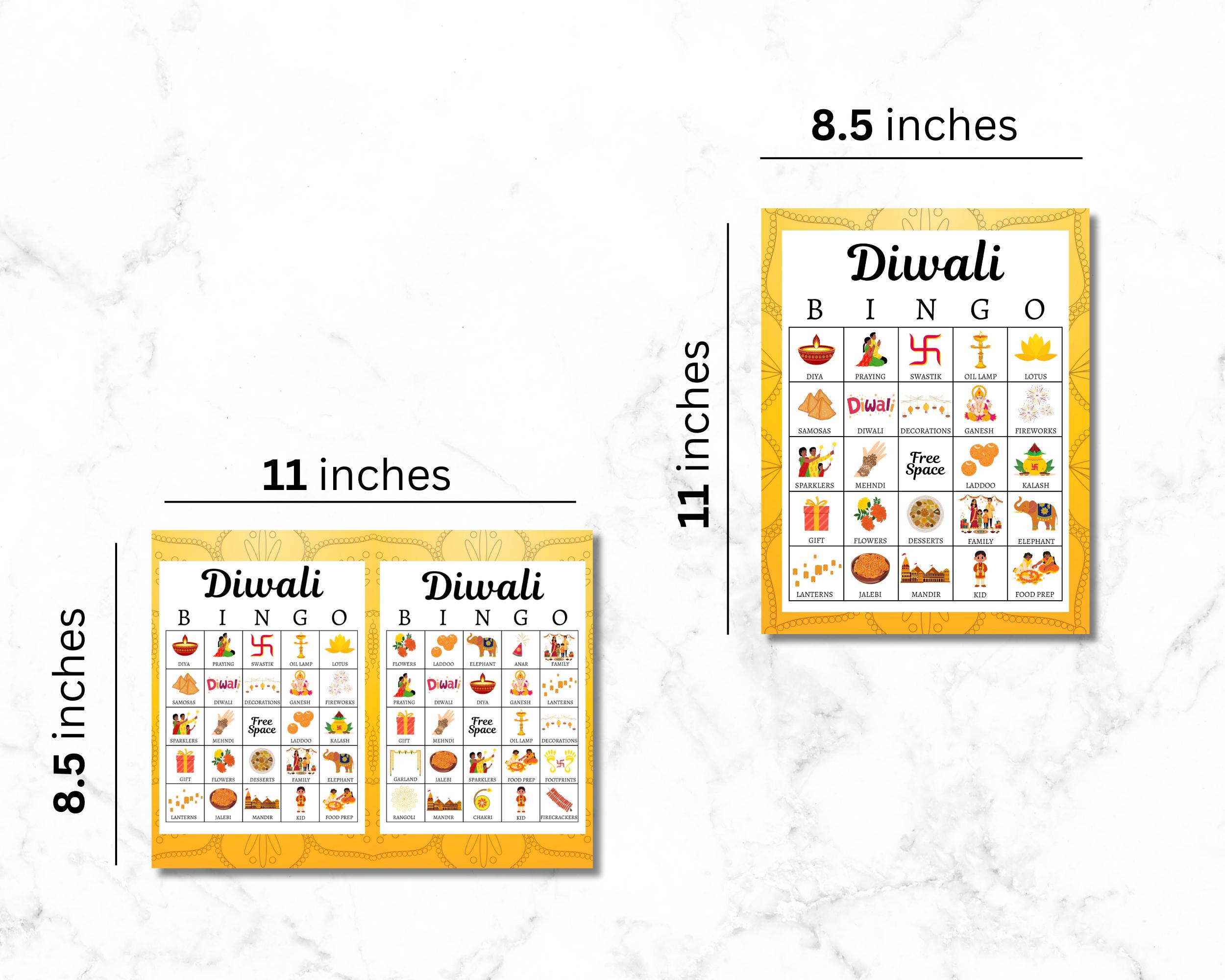 Diwali Bingo Cards Bundle, Printable Hindu Festival Party Game for Kids ...