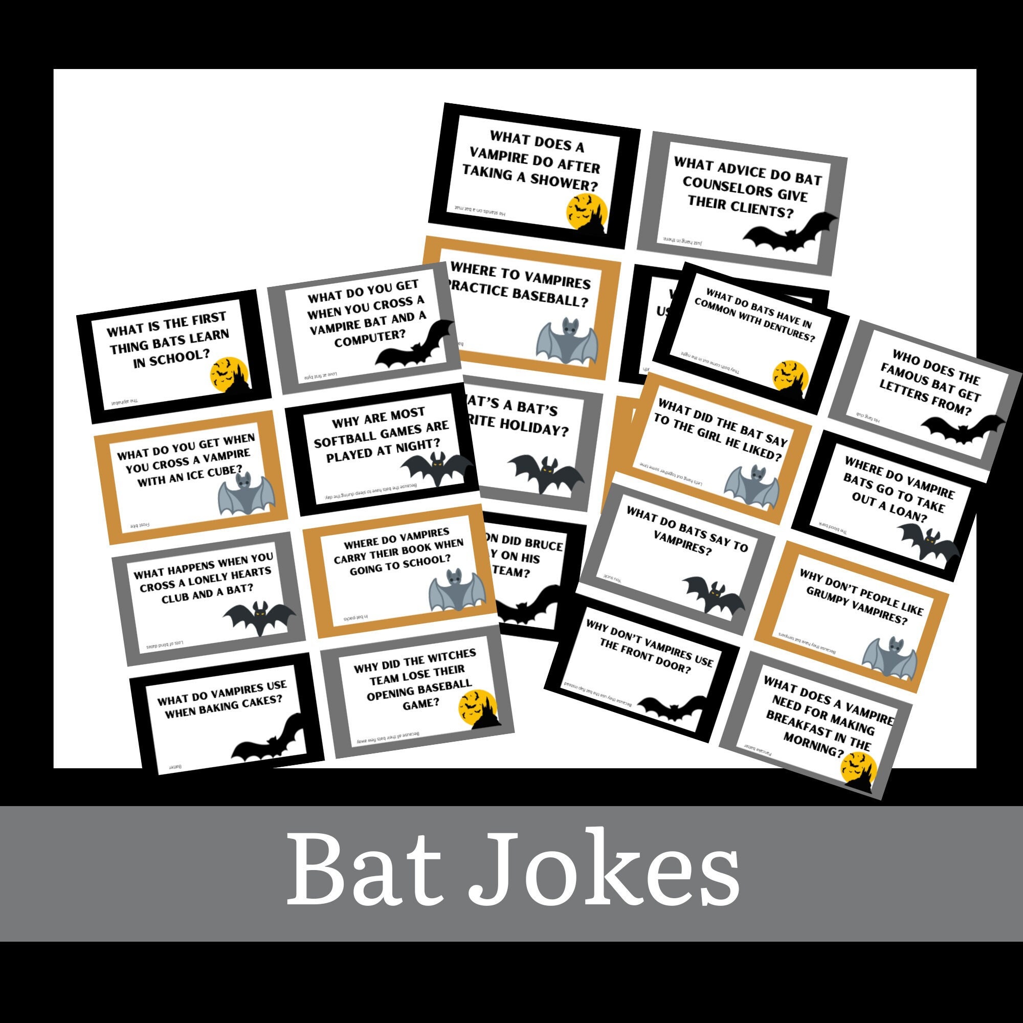 Bat Joke Cards, Printable Halloween Lunchbox Notes for Kids, Funny ...