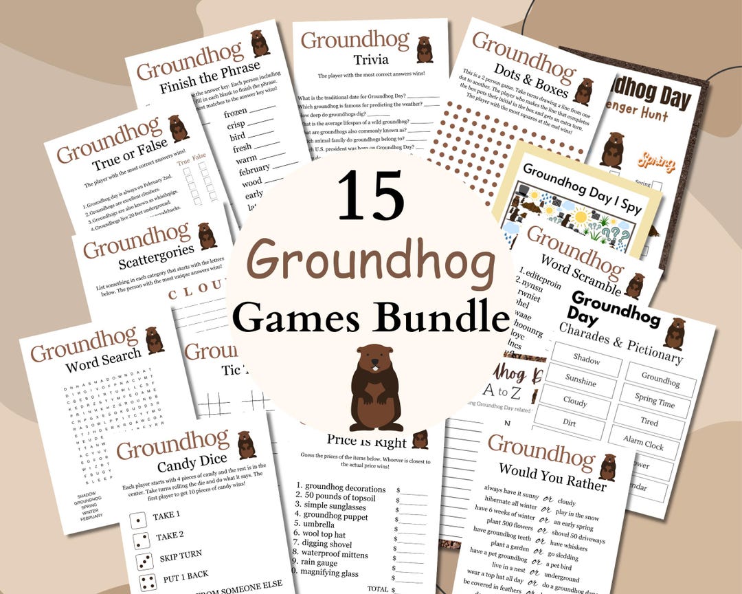 Groundhog Day Games Bundle, Printable Groundhog Activity Pages for Kids ...