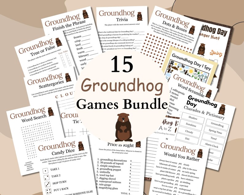 Groundhog Day Games Bundle, Printable Groundhog Activity Pages for Kids ...