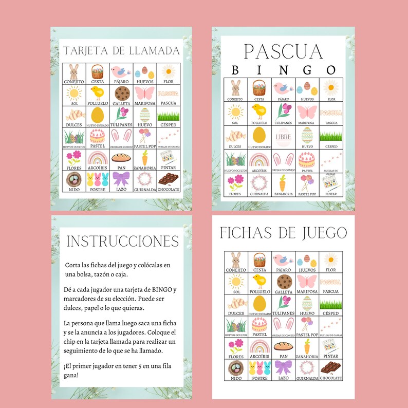 Spanish Easter Bingo Cards, Printable Easter Party Game for Kids, Teens ...