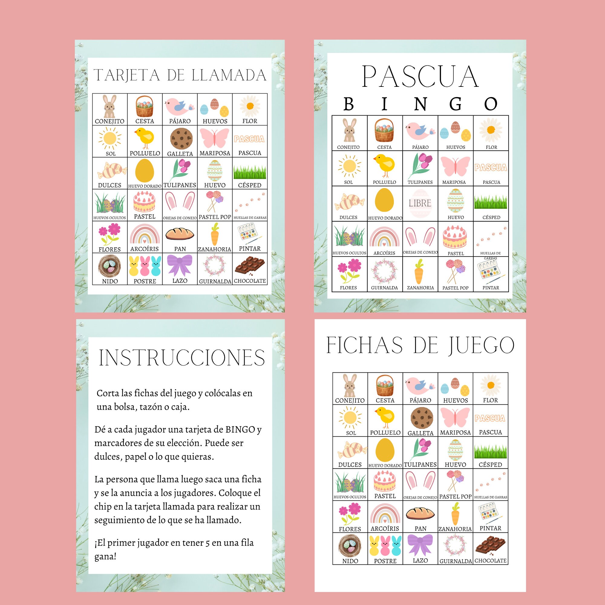 Spanish Easter Bingo Cards, Printable Easter Party Game for Kids, Teens ...
