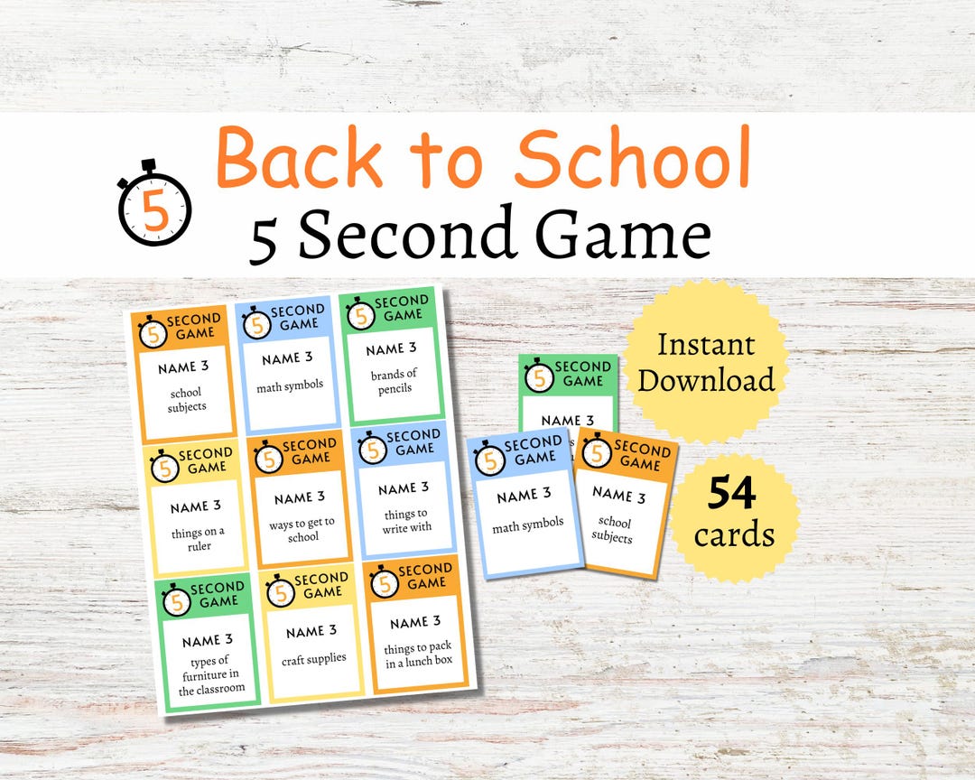 Back to School 5 Second Game, Printable Classroom Activity for Kids ...