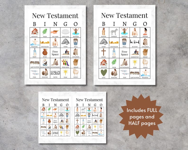 New Testament Bingo Cards, Bible Party Game for Kids, Teens, and Adults ...
