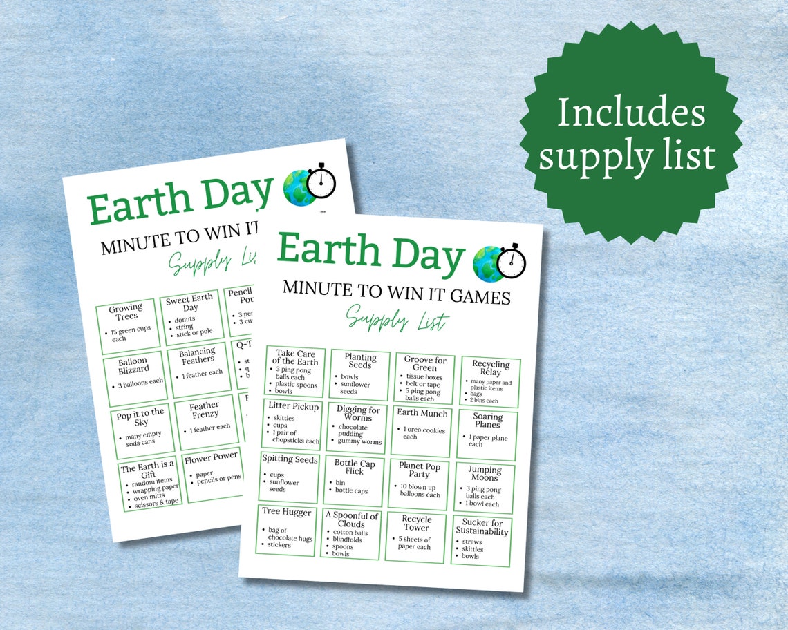 Earth Day Minute to Win It, Printable Earth Day Group Party Games for ...