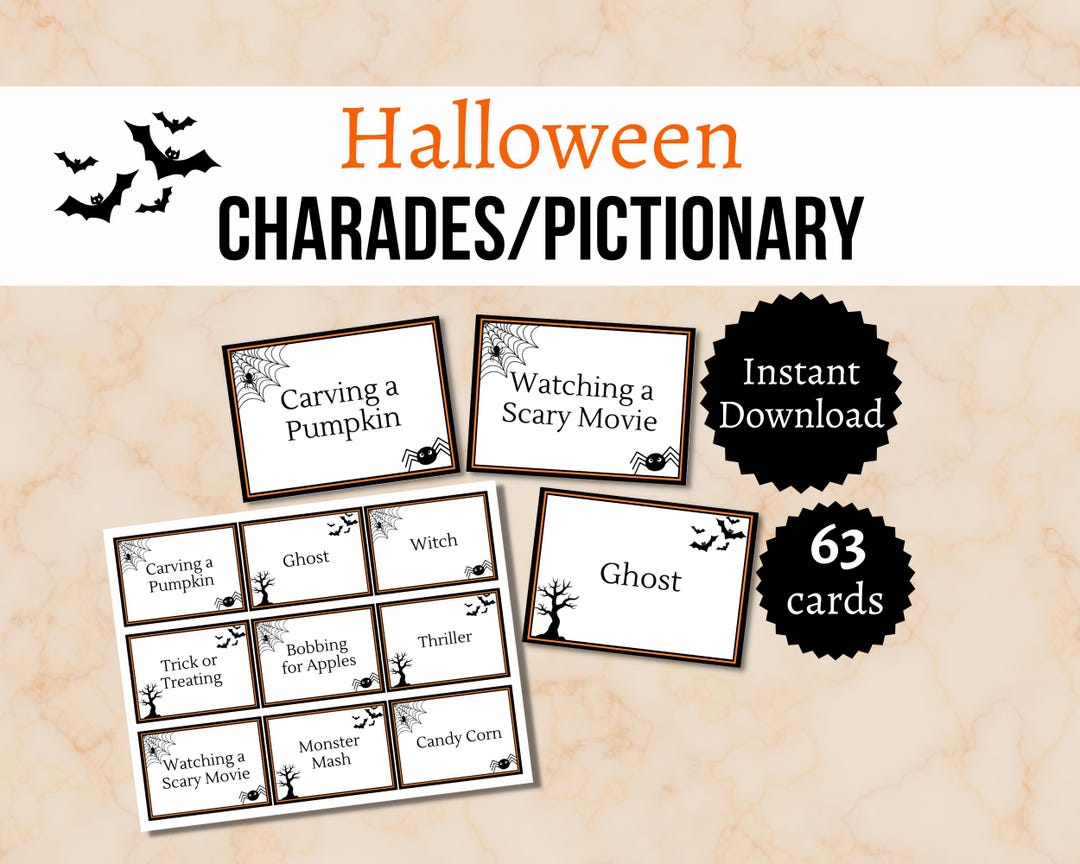 Halloween Charades Cards, Printable Halloween Pictionary Game, October ...